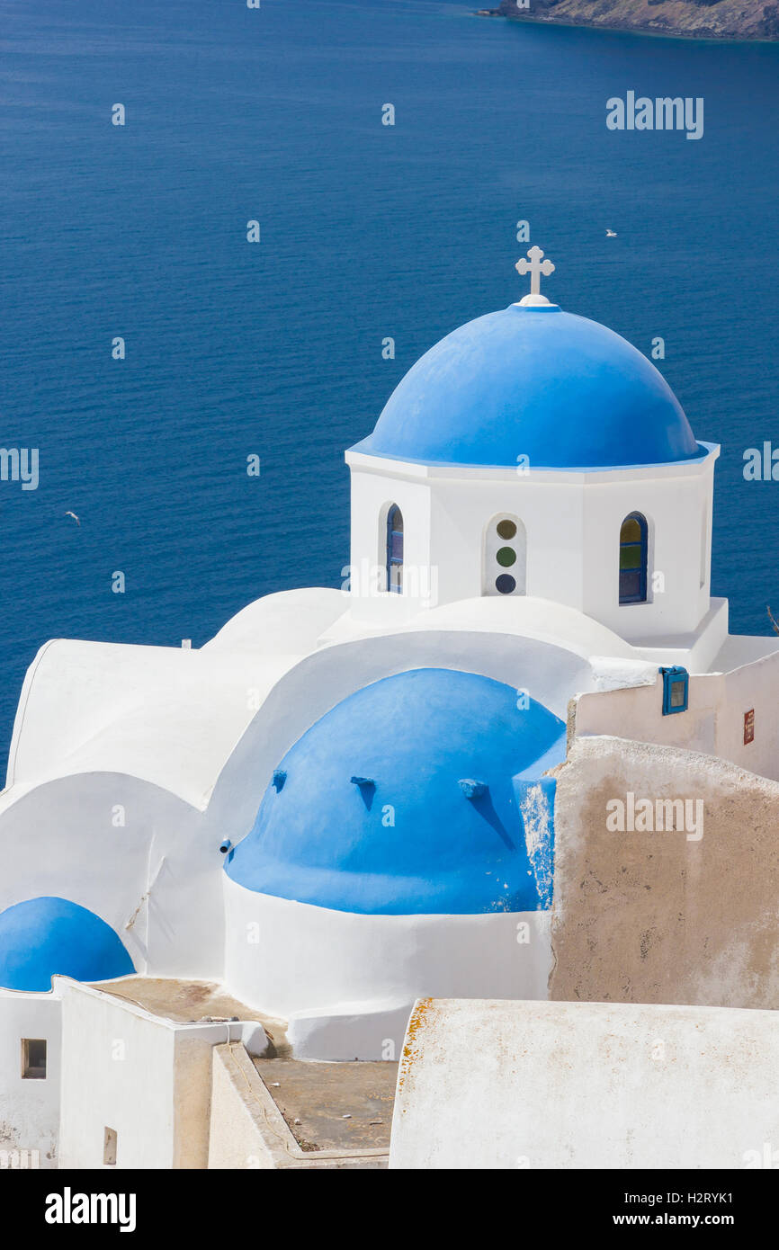 Traditional blue dome church in Santorini Greece Stock Photo - Alamy