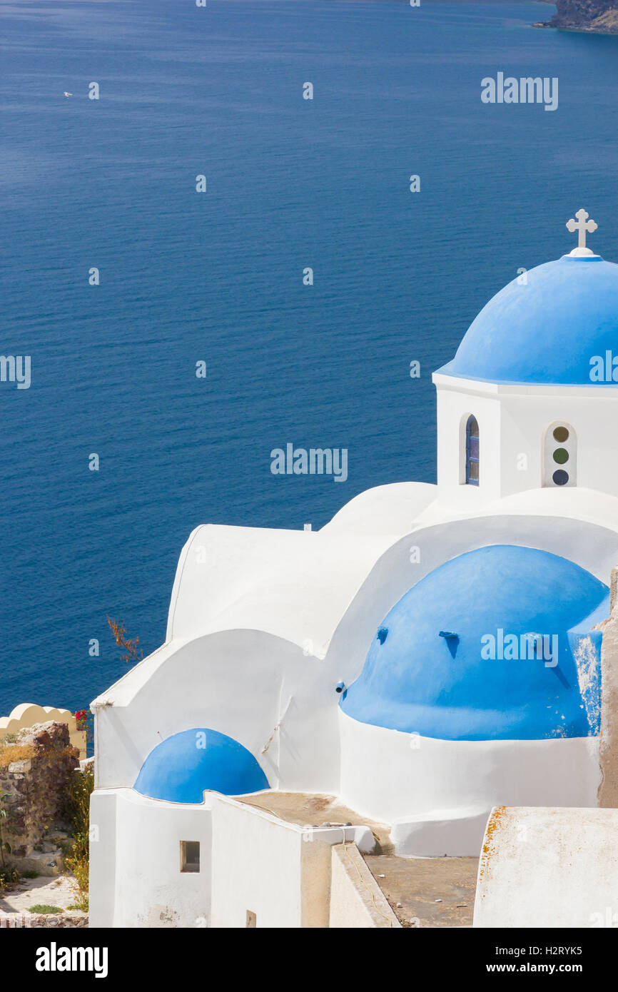 Traditional blue dome church in Santorini Greece Stock Photo - Alamy