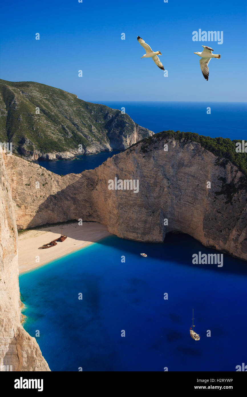 Shipwreck Navagio beach in Zakynthos island Greece Stock Photo - Alamy