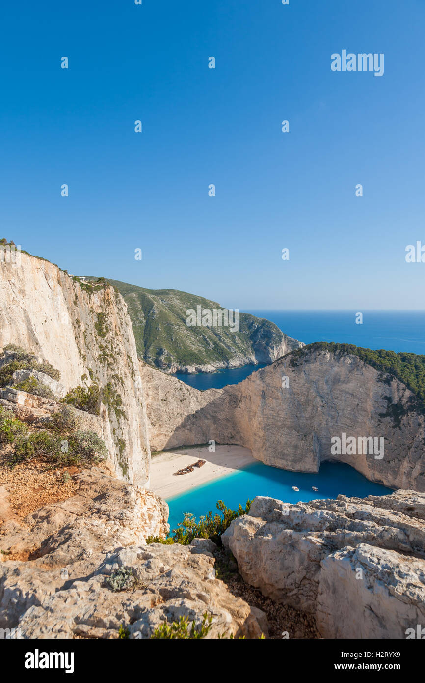 Idyllic view of beautiful Navagio shipwreck Beach on Zakynthos Island ...
