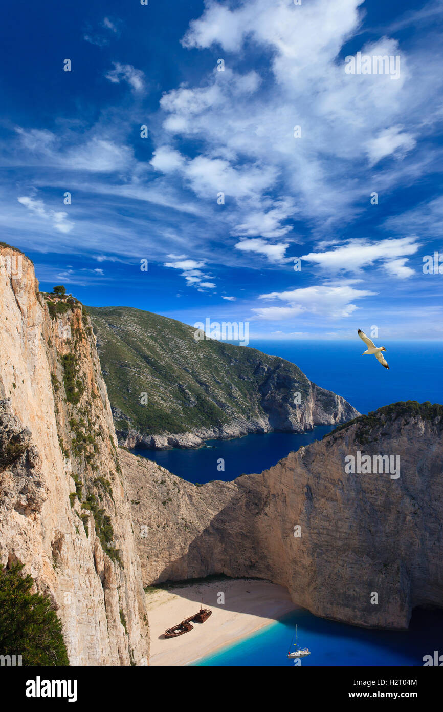 Shipwreck Navagio beach in Zakynthos island Greece Stock Photo - Alamy