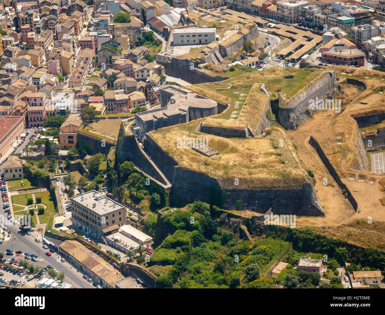 Aerial Kerkyra town fortress- Capital of Corfu isalnd Greece Stock ...