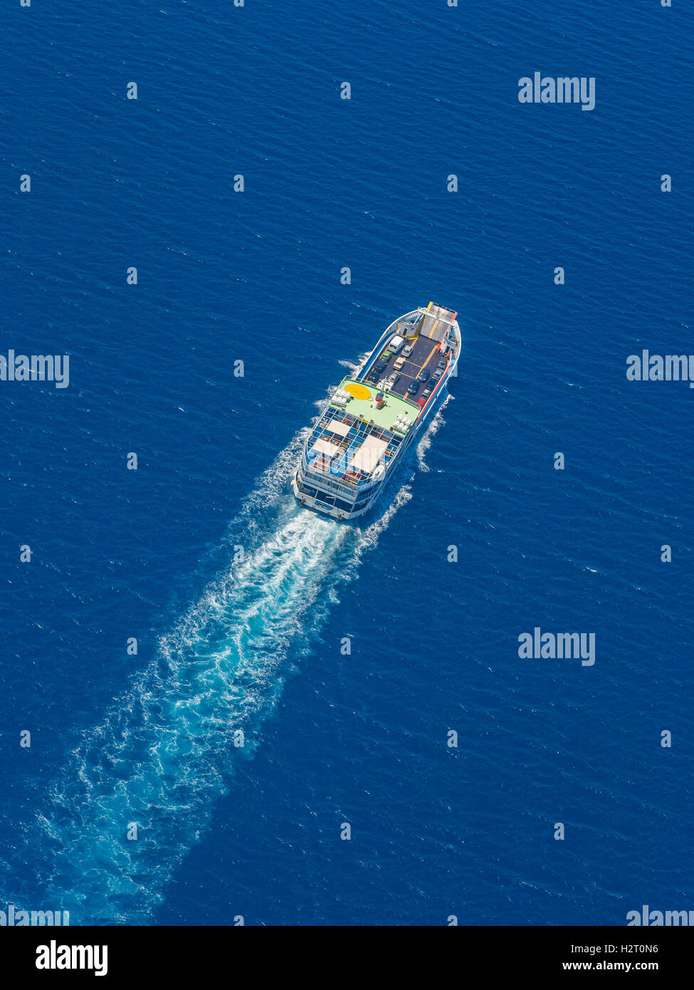 Aerial view of passenger ferry boat in open waters in Greece Stock ...