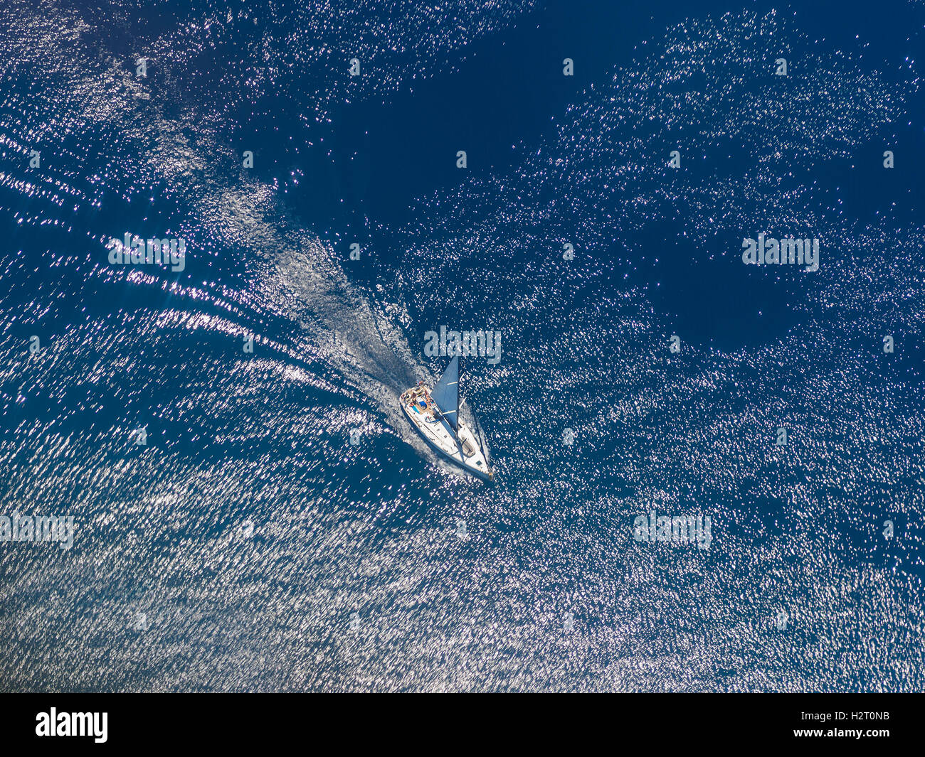 Aerial view of a sailing yacht at sea Stock Photo - Alamy