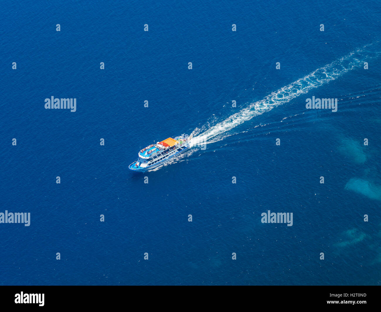 Aerial view of passenger ferry boat in open waters in Greece Stock ...