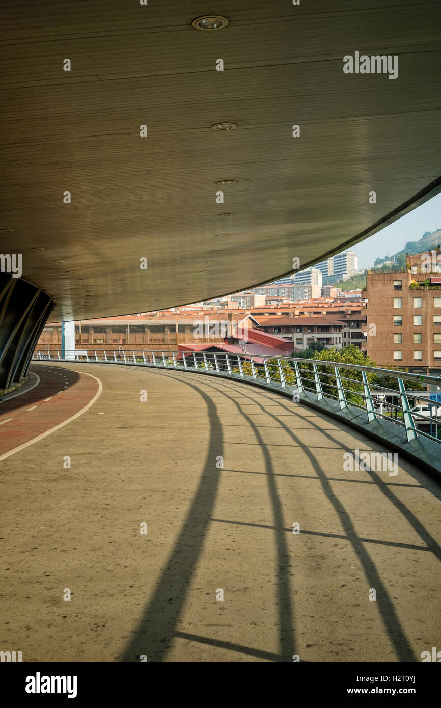 Modern style pedestrial bridge in downtown Bilbao, Spain Stock Photo ...