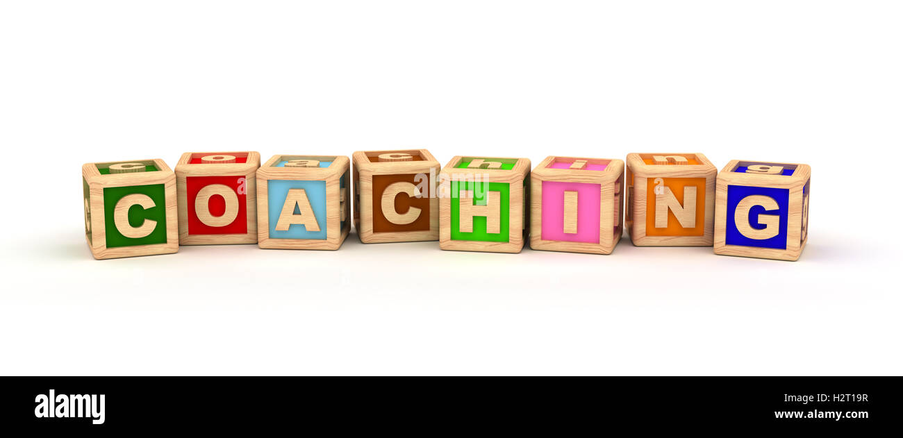Coaching Text Cube Stock Photo - Alamy