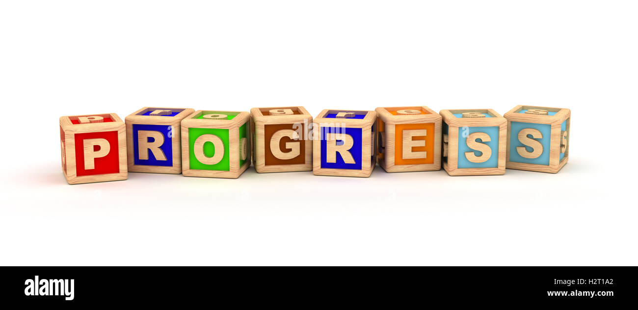Progress Text Cube Stock Photo - Alamy