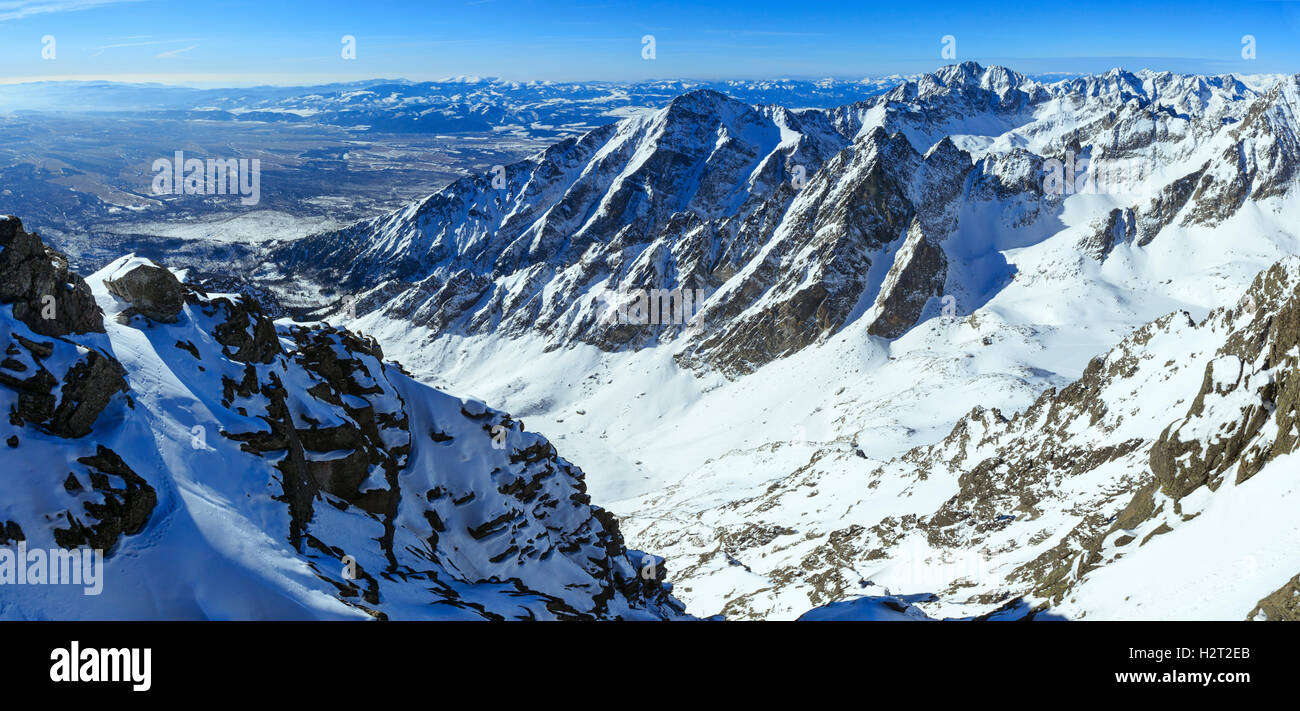 Morning winter rocky mountain top view. Panorama Stock Photo - Alamy