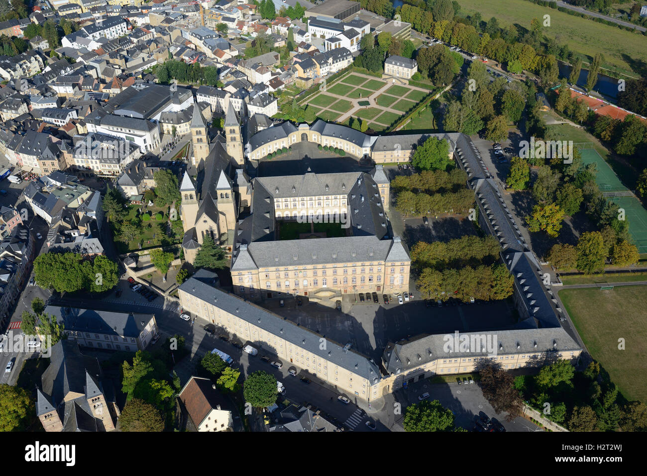 ECHTERNACH ABBEY (aerial view). District of Grevenmacher, Luxembourg ...