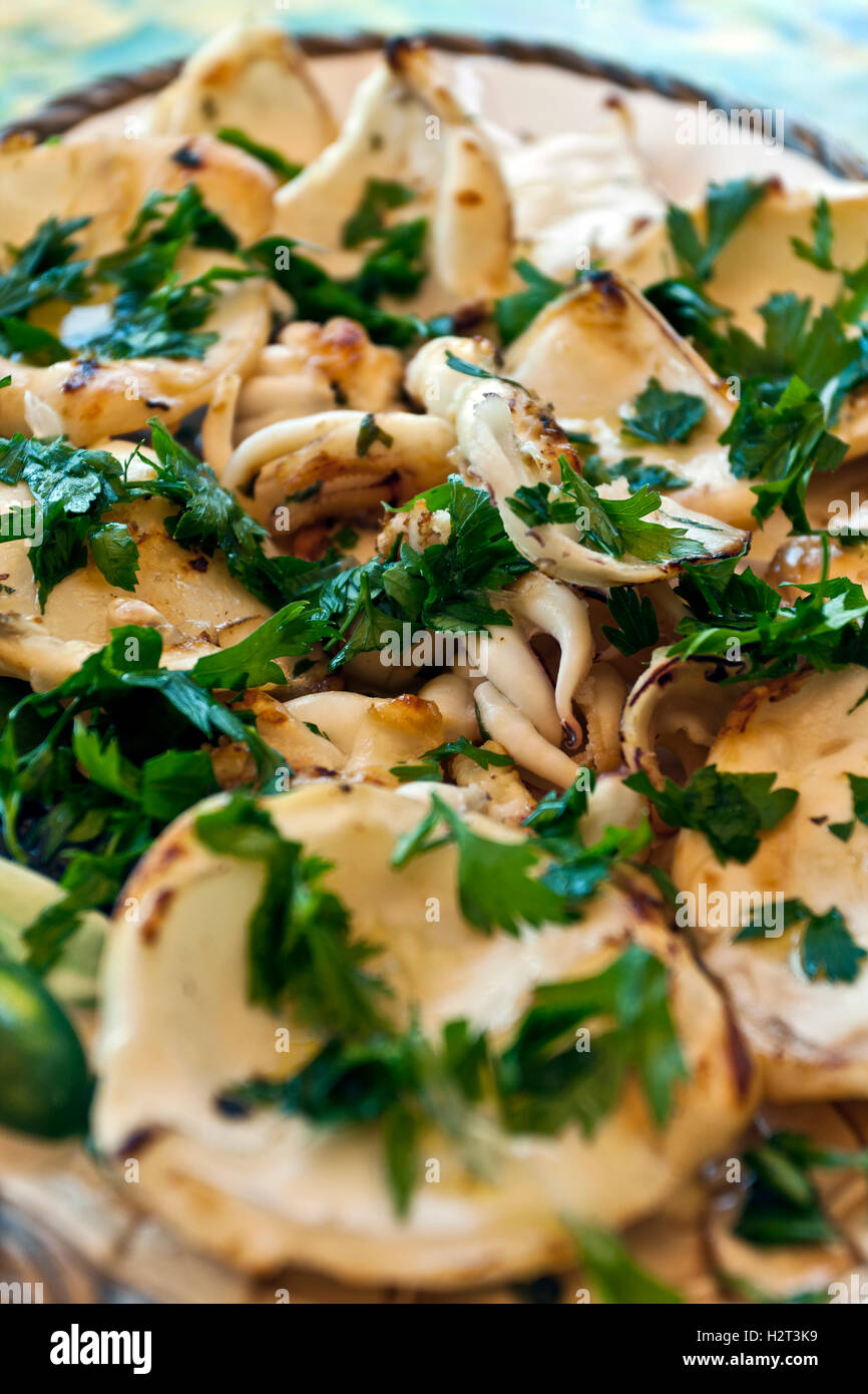 Roasted cuttlefish seafood salad, Naples, Campania, Italy, Europe Stock ...