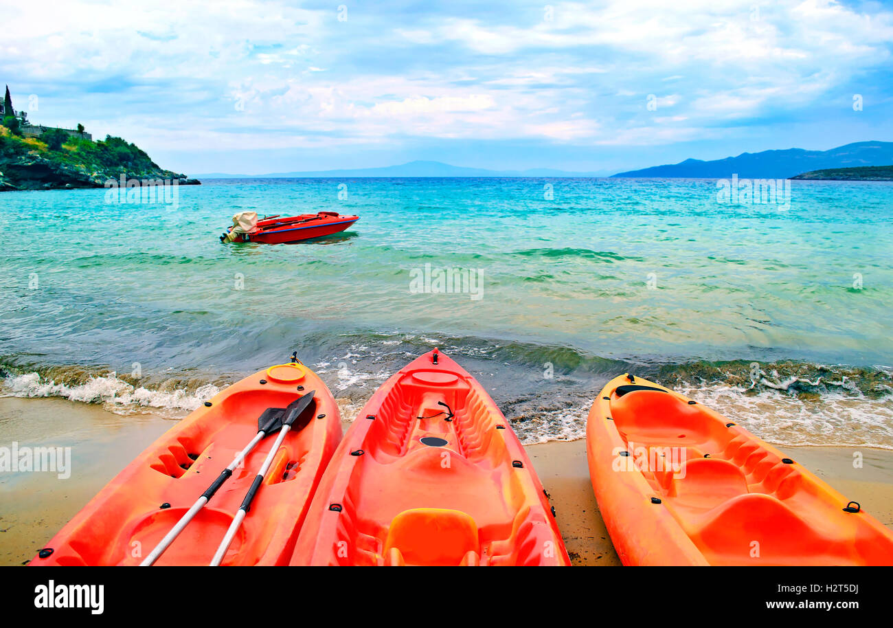 canoe at Stoupa beach in Peloponnese Greece Stock Photo - Alamy