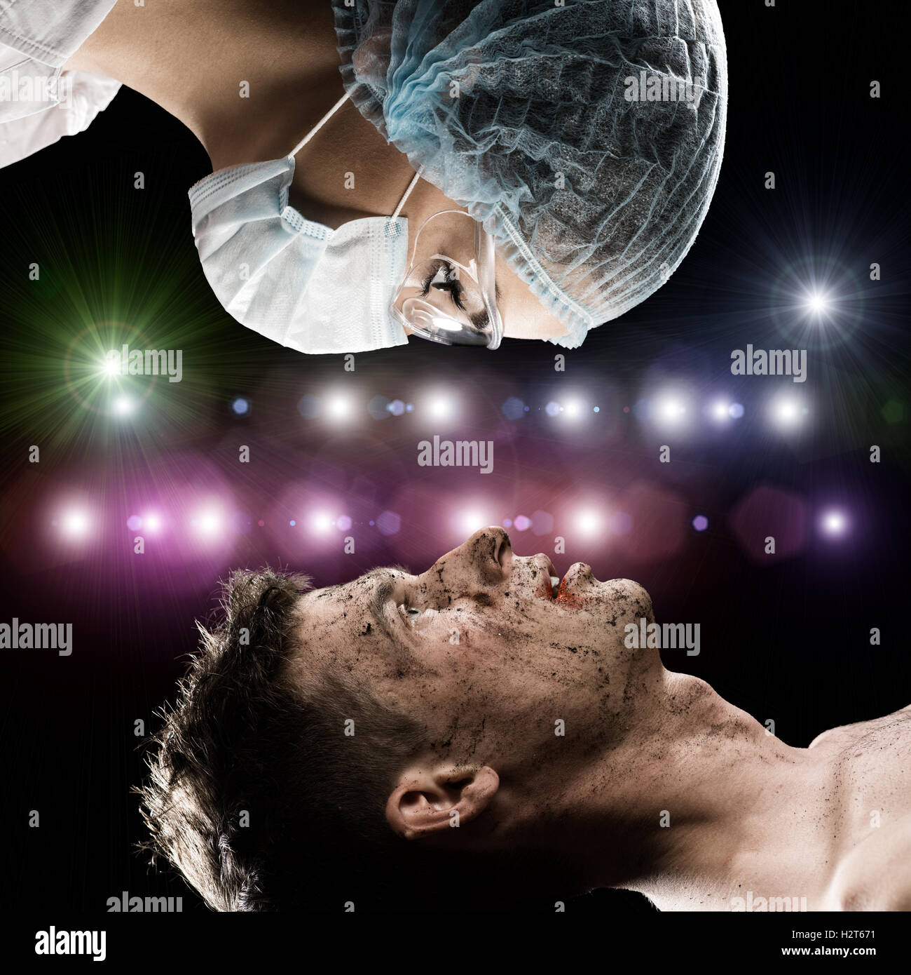 wounded man and the doctor Stock Photo - Alamy