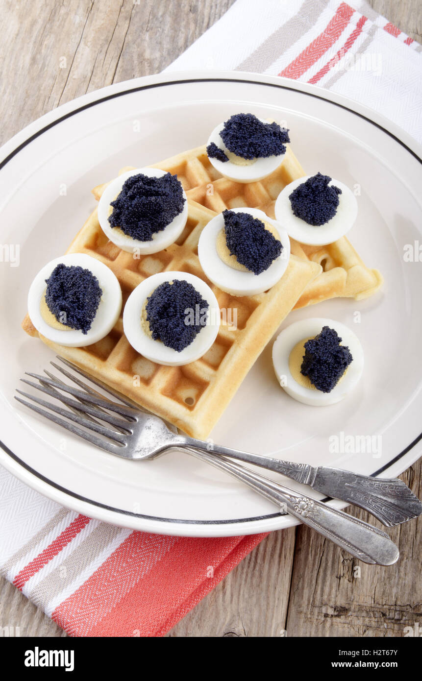 fresh baked waffle with egg slices Stock Photo - Alamy