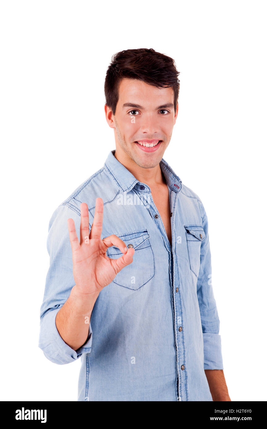 Beautiful man doing ok sign Stock Photo - Alamy