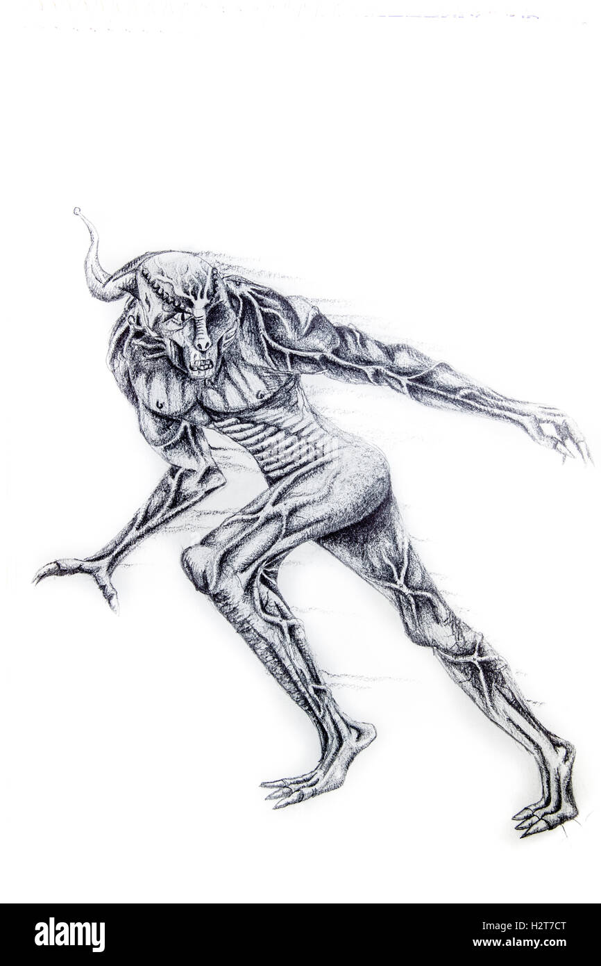 Alien monster, Tattoo sketch illustration Stock Photo - Alamy