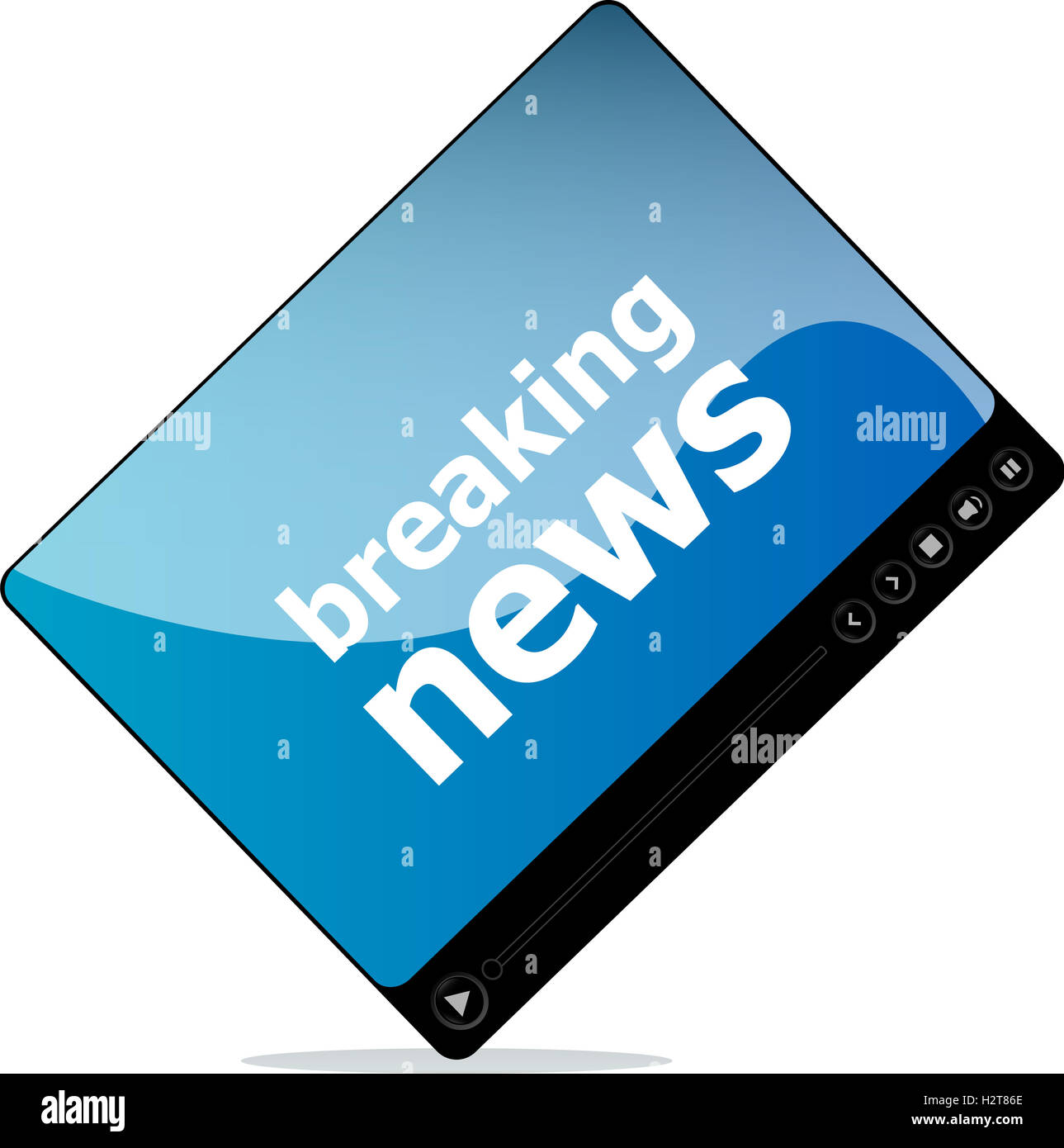 Social media concept: media player interface with breaking news word ...