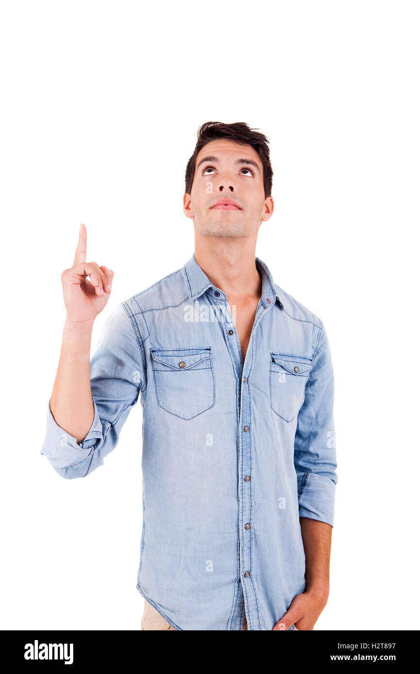 Beautiful man pointing up Stock Photo - Alamy