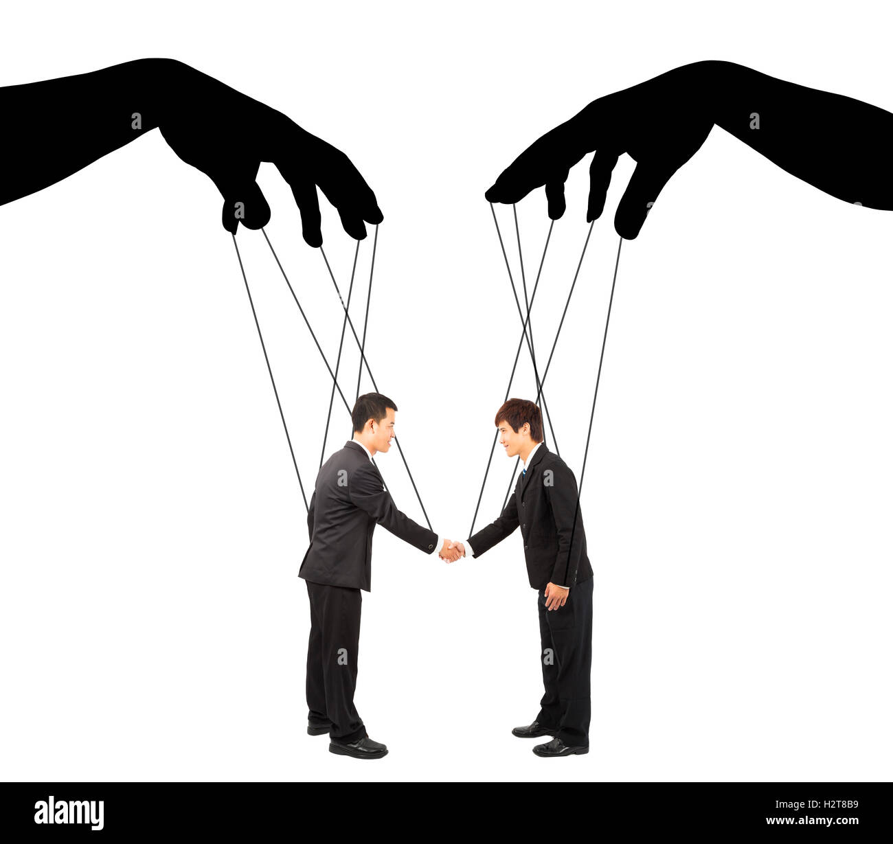 black hands shadow control two businessman actions Stock Photo - Alamy