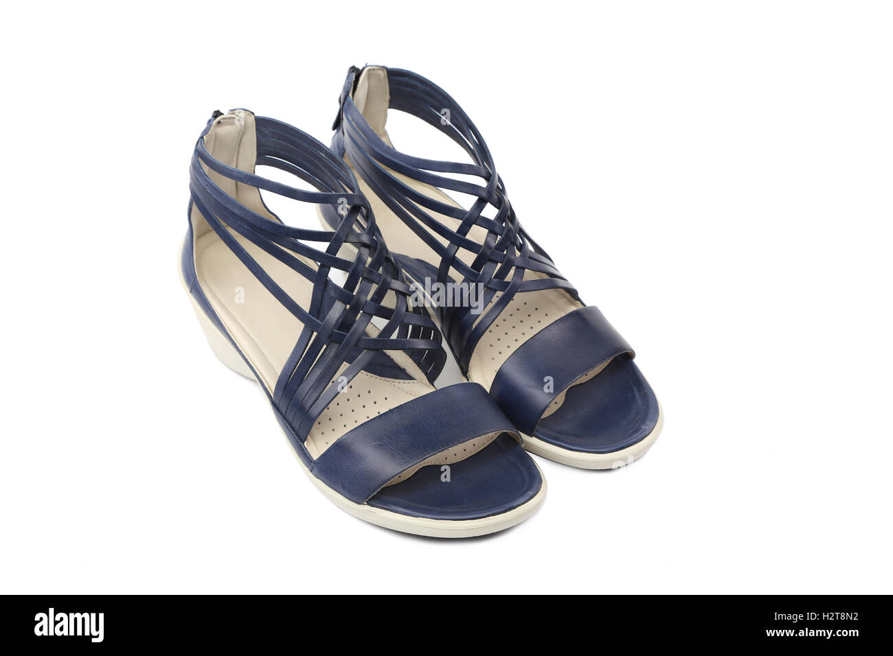 Pair of blue woman shoes Stock Photo - Alamy