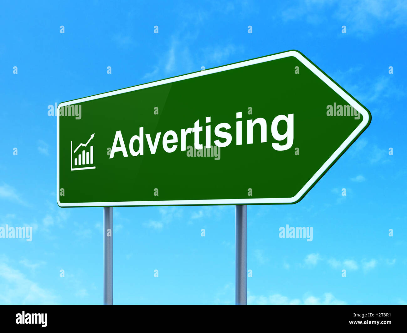 Advertising concept: Advertising and Growth Graph on road sign ...