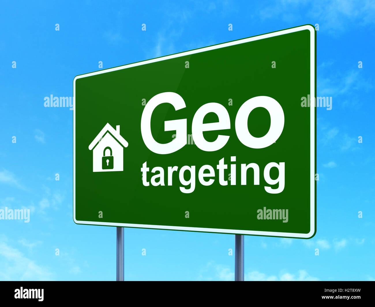 Finance concept: Geo Targeting and Home on road sign background Stock ...