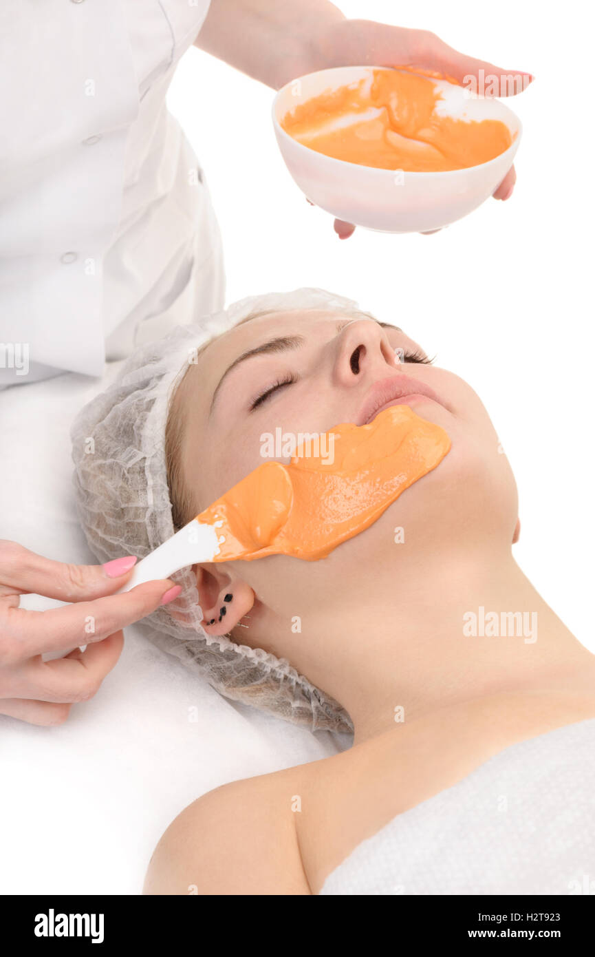Beauty salon, applying of Alginate Peel-Off Powder facial Mask Stock ...