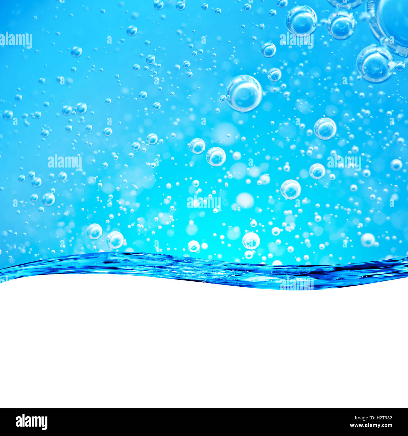 Blue Wave, Water, close-up Air Bubbles, area for text on white ...