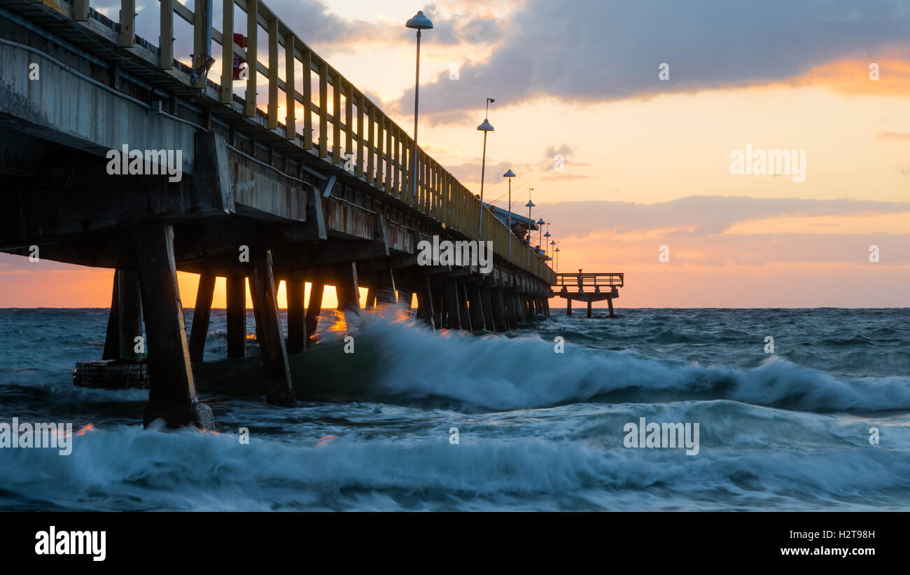 Pompano Beach Pier Broward County Florida at the Beach by sunrise Stock ...