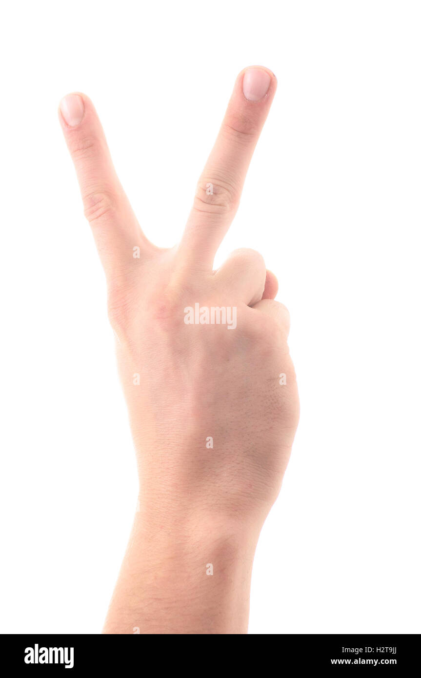 Letter 'U' in sign language, on a white background Stock Photo - Alamy