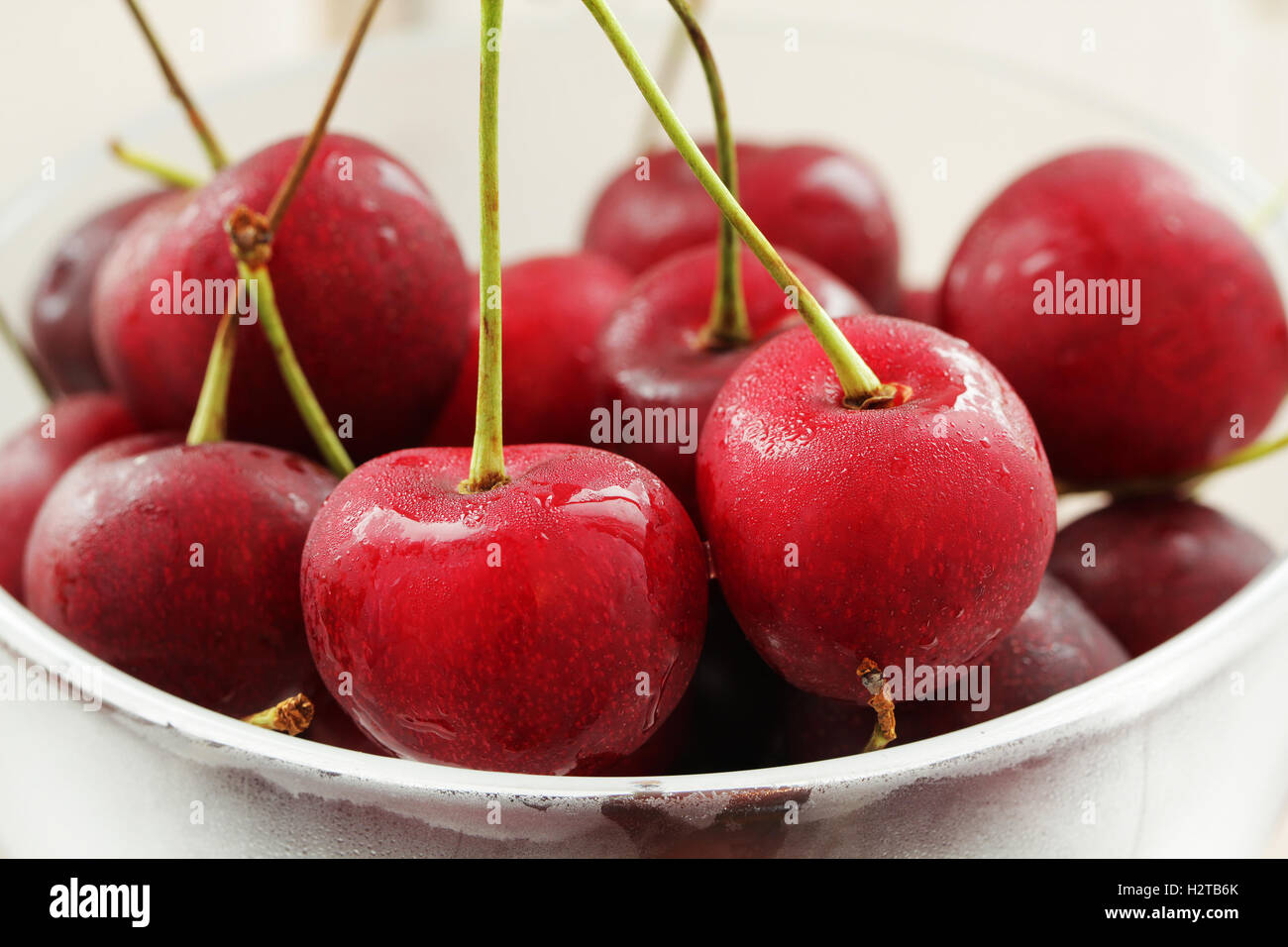 Beautiful red cherry close up macro photo Stock Photo - Alamy