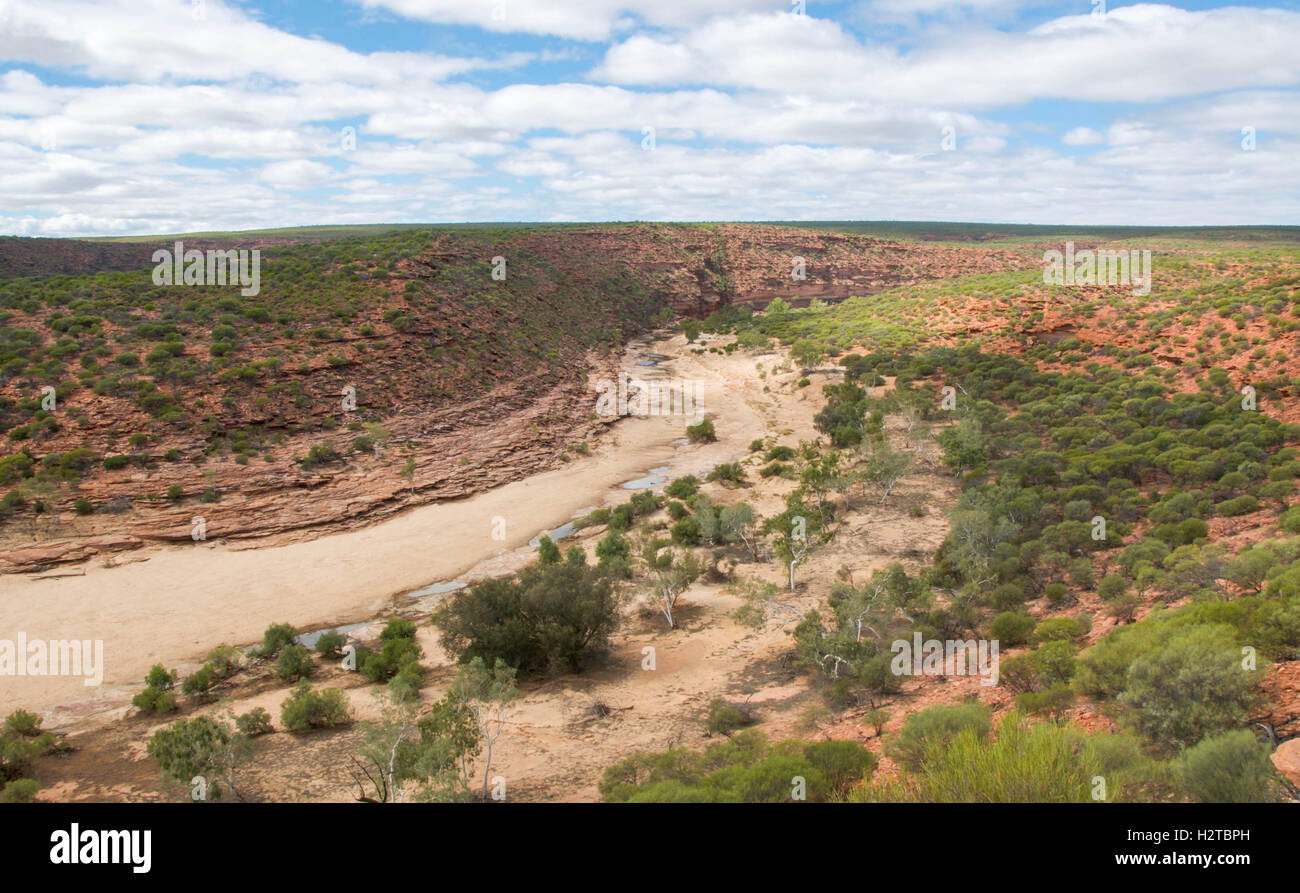 Dry Murchison River gorge view from the bluffs in Kalbarri National ...