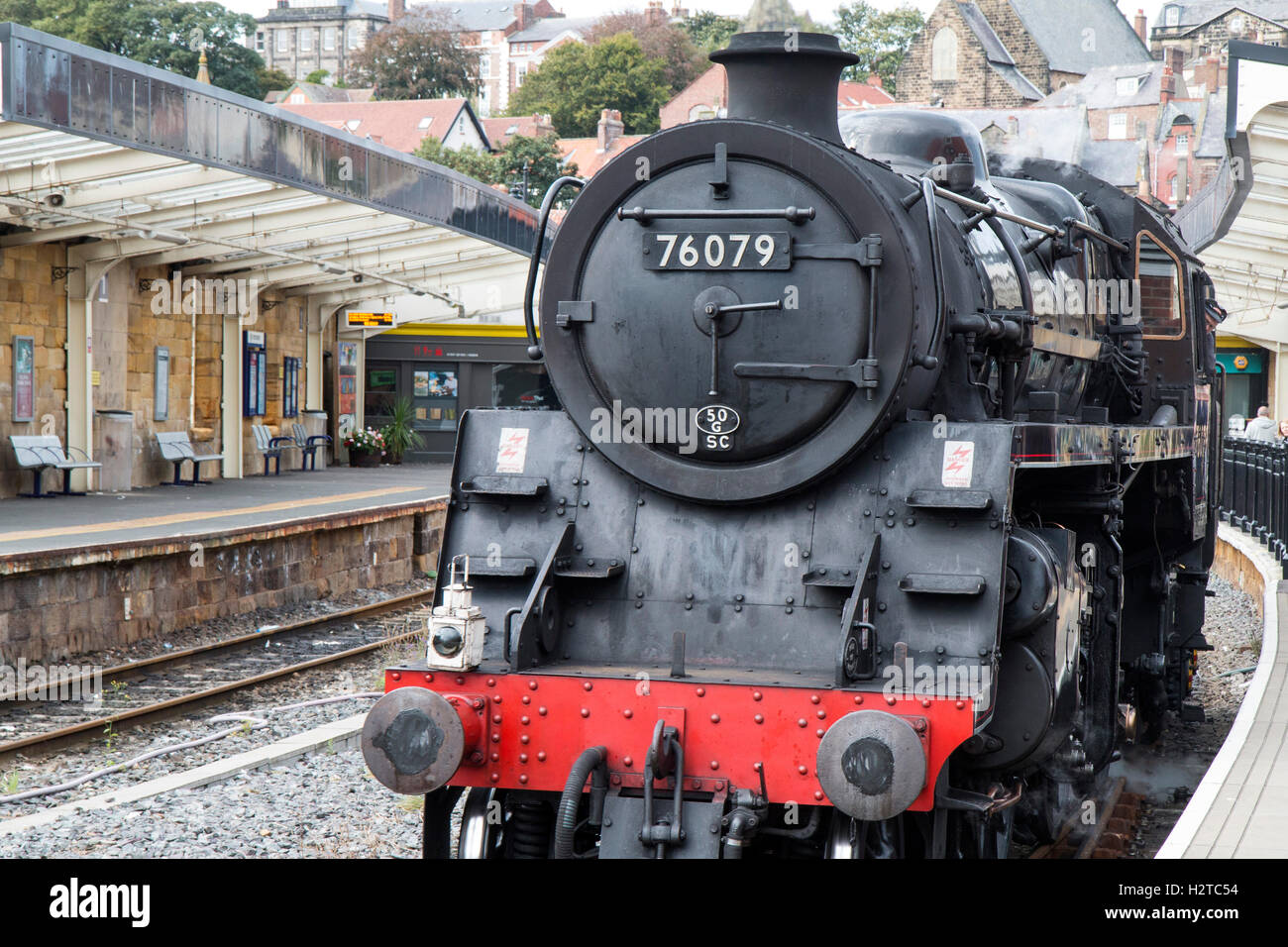 Steam locomotive number 76079 at Whitby station about to make the ...