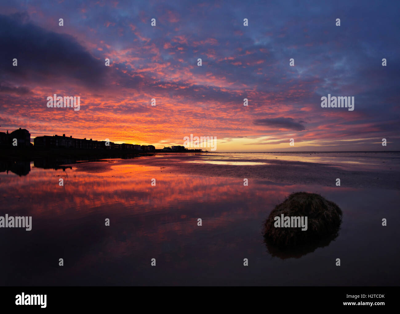 Sunset behind Knott End on Sea taken from Morecambe Bay, Lancashire, UK ...