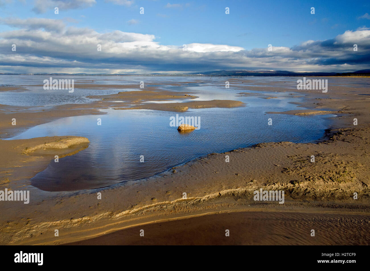 Tidal pools in sand on Morecambe Bay, Lancashire, UK Stock Photo - Alamy