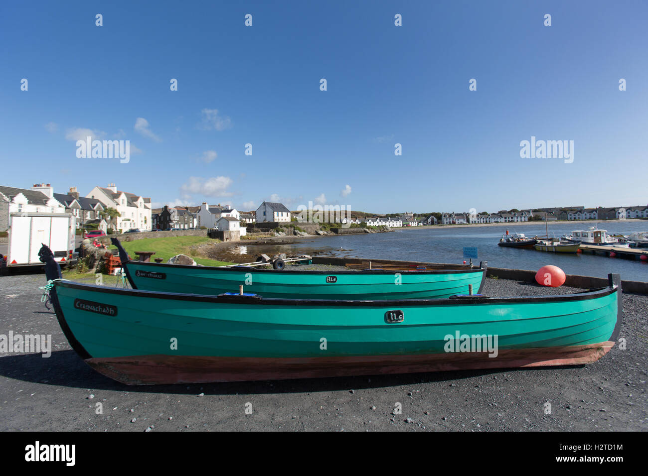 Isle of Islay, Scotland. Picturesque view of two St Ayles skiffs rowing ...