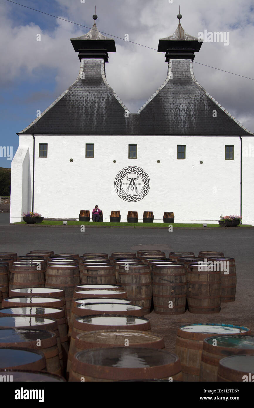 Isle of Islay, Scotland. Picturesque view of whisky barrels, with the ...