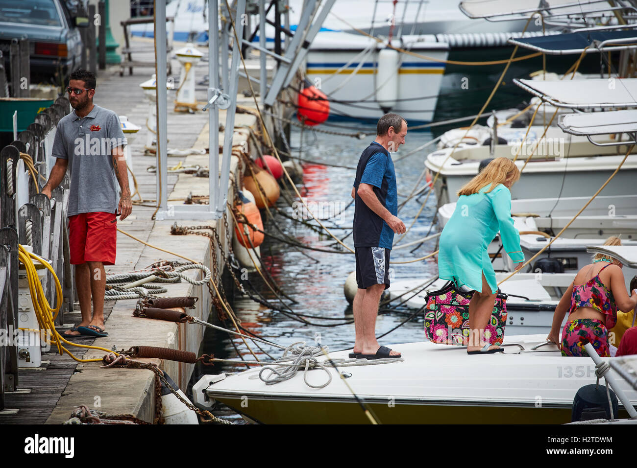 Barbados harbour marina tourists boarding boat cruise ship boats ...
