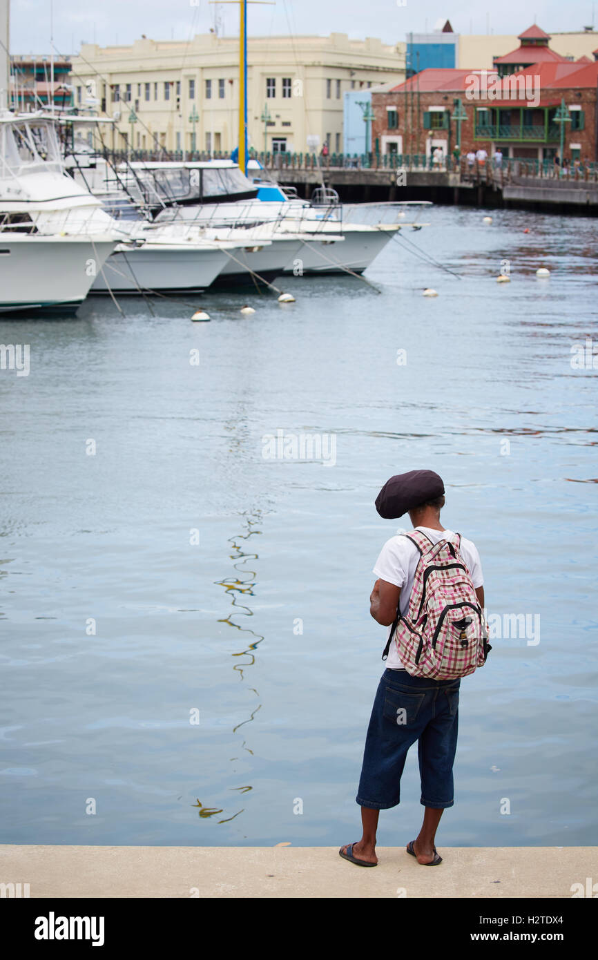 Barbados harbour marina fisherman local native man oap old by hand ...