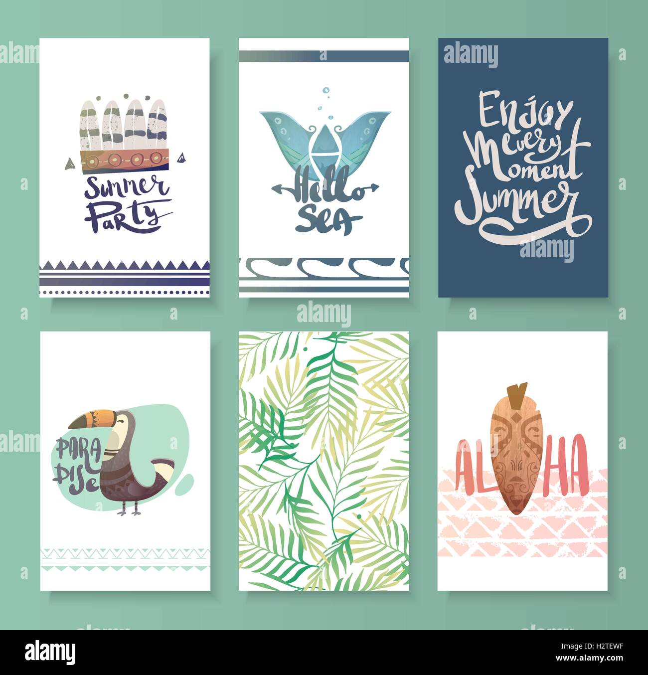 Vector set of bright summer card Stock Vector Image & Art - Alamy
