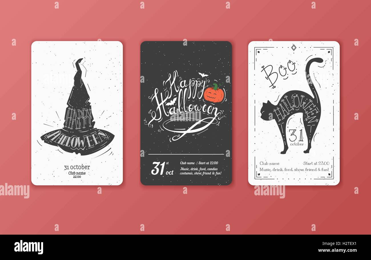 Set of vector black and white cards for Halloween Stock Vector Image ...