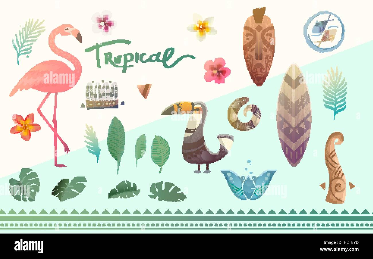 Vector set of tropical plants and animals Stock Vector Image & Art - Alamy