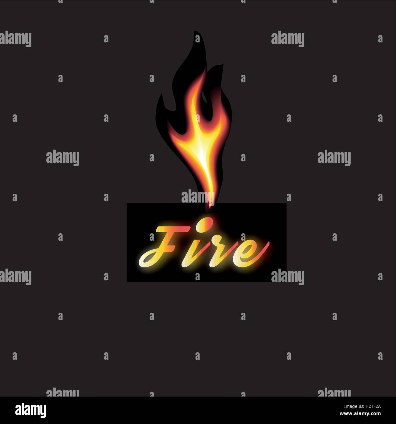 Vector bright sign of fire on a black background with an inscription ...