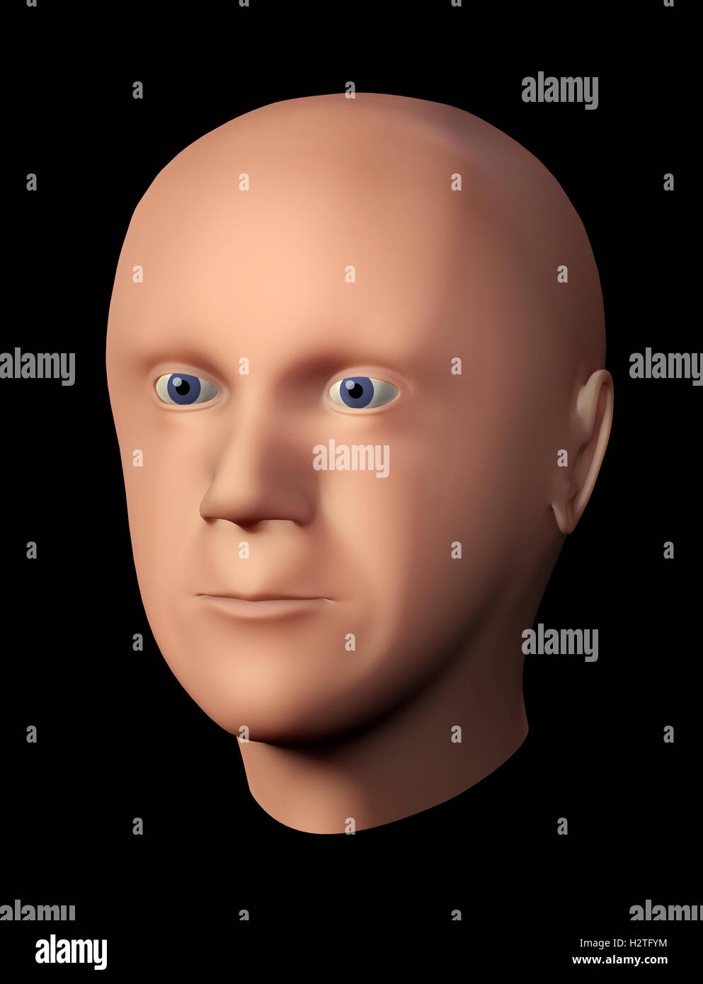 3D rendering of a male head without hair against black background Stock ...