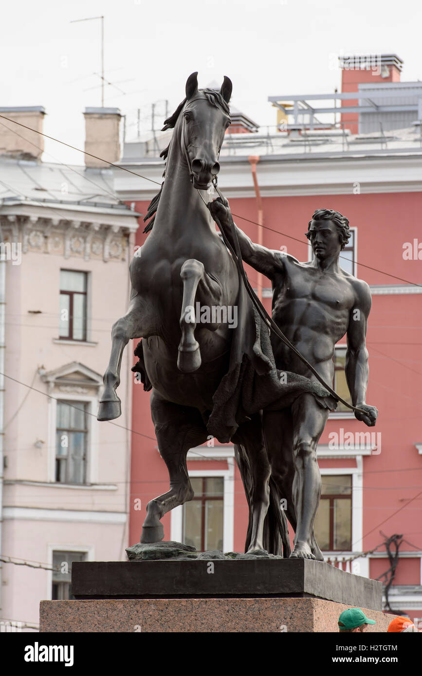 Anitschkow bridge, St. Petersburg, Russia, UNESCO-world heritage Stock ...