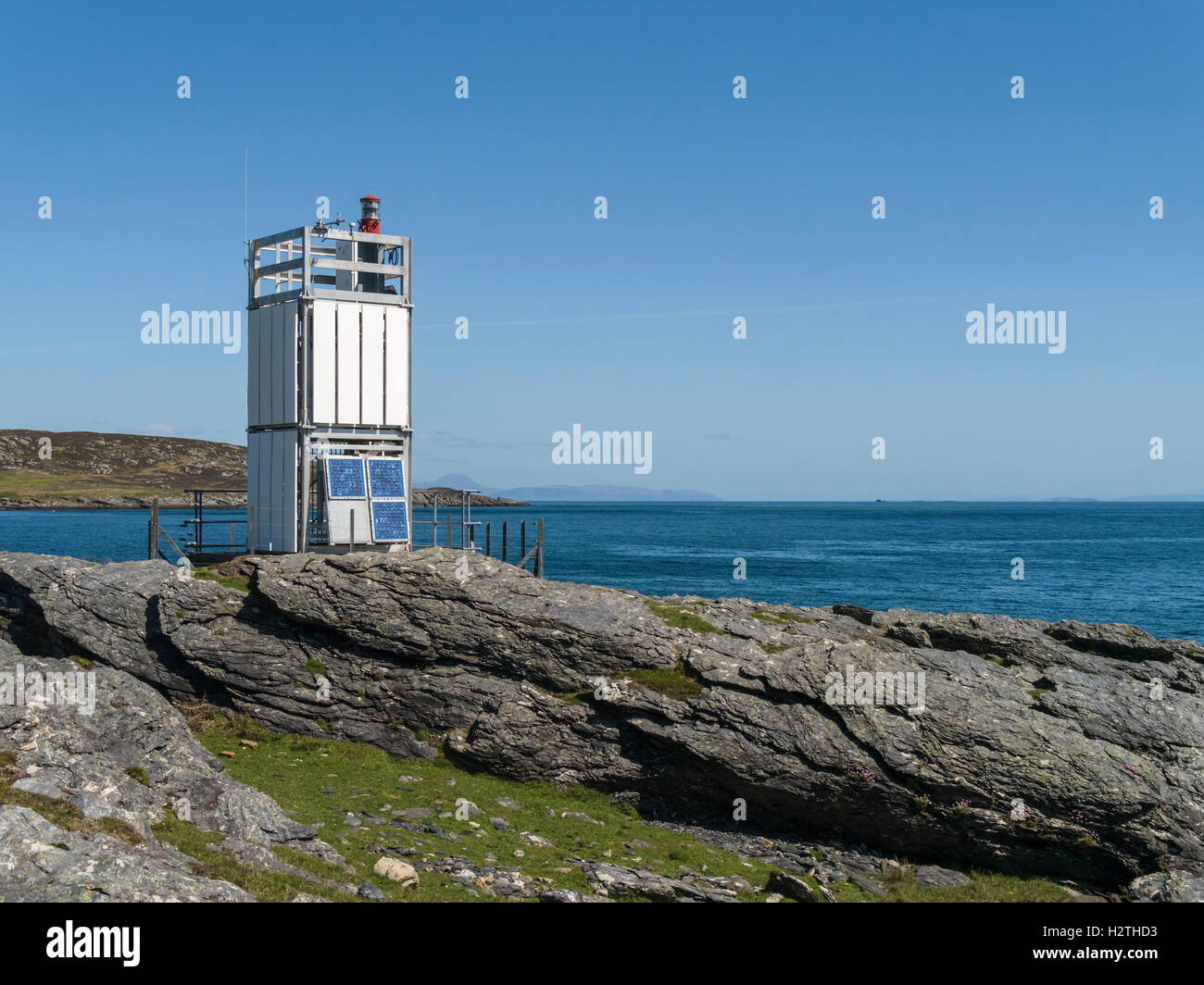 Modern solar powered lighthouse, Scalasaig, Isle of Colonsay, Scotland ...