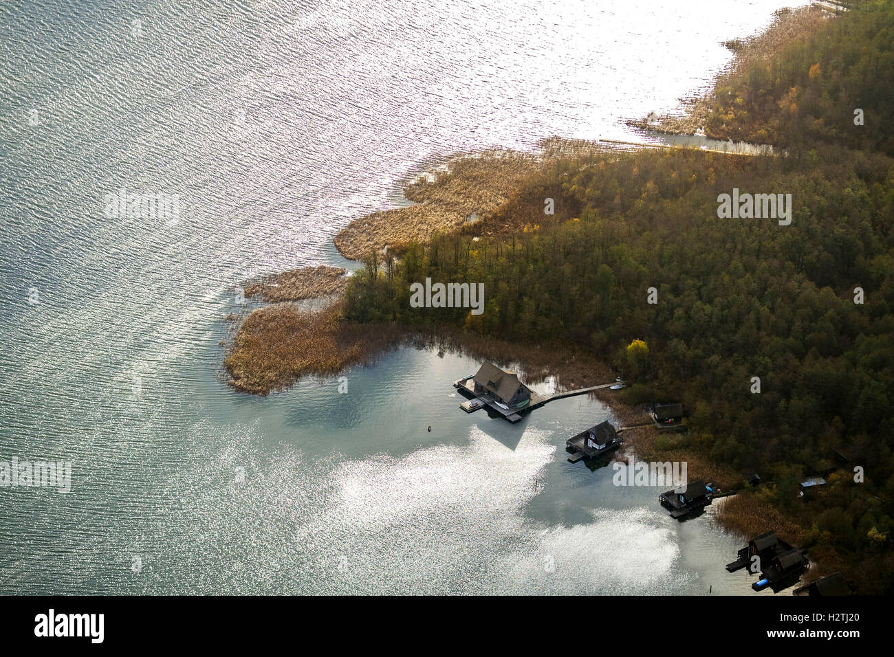 Aerial picture, island lake, Gustrow, Müritz sea scenery, Mecklenburg ...