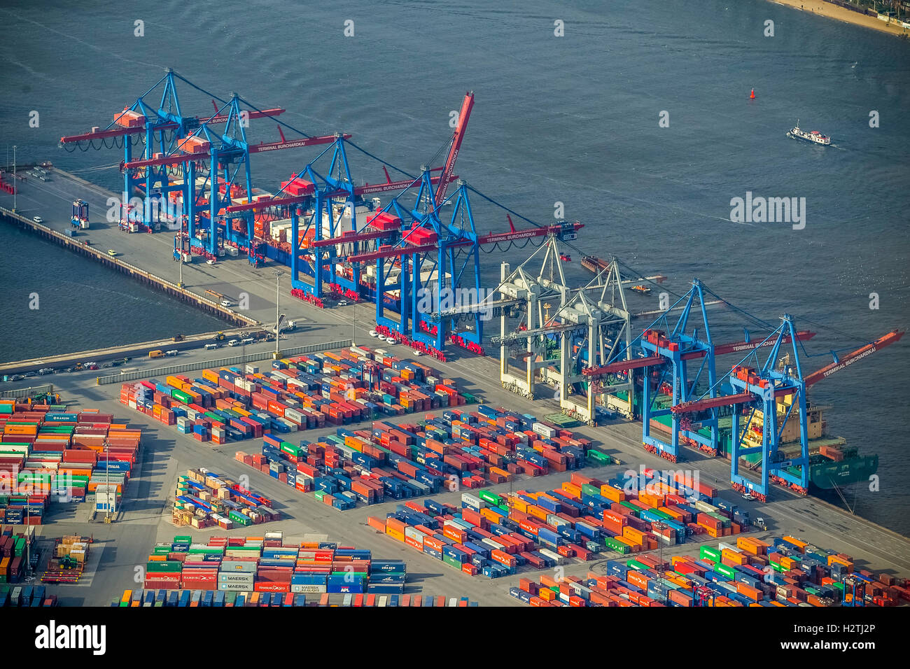 Aerial picture, Hamburg harbour, container port Walter's court ...