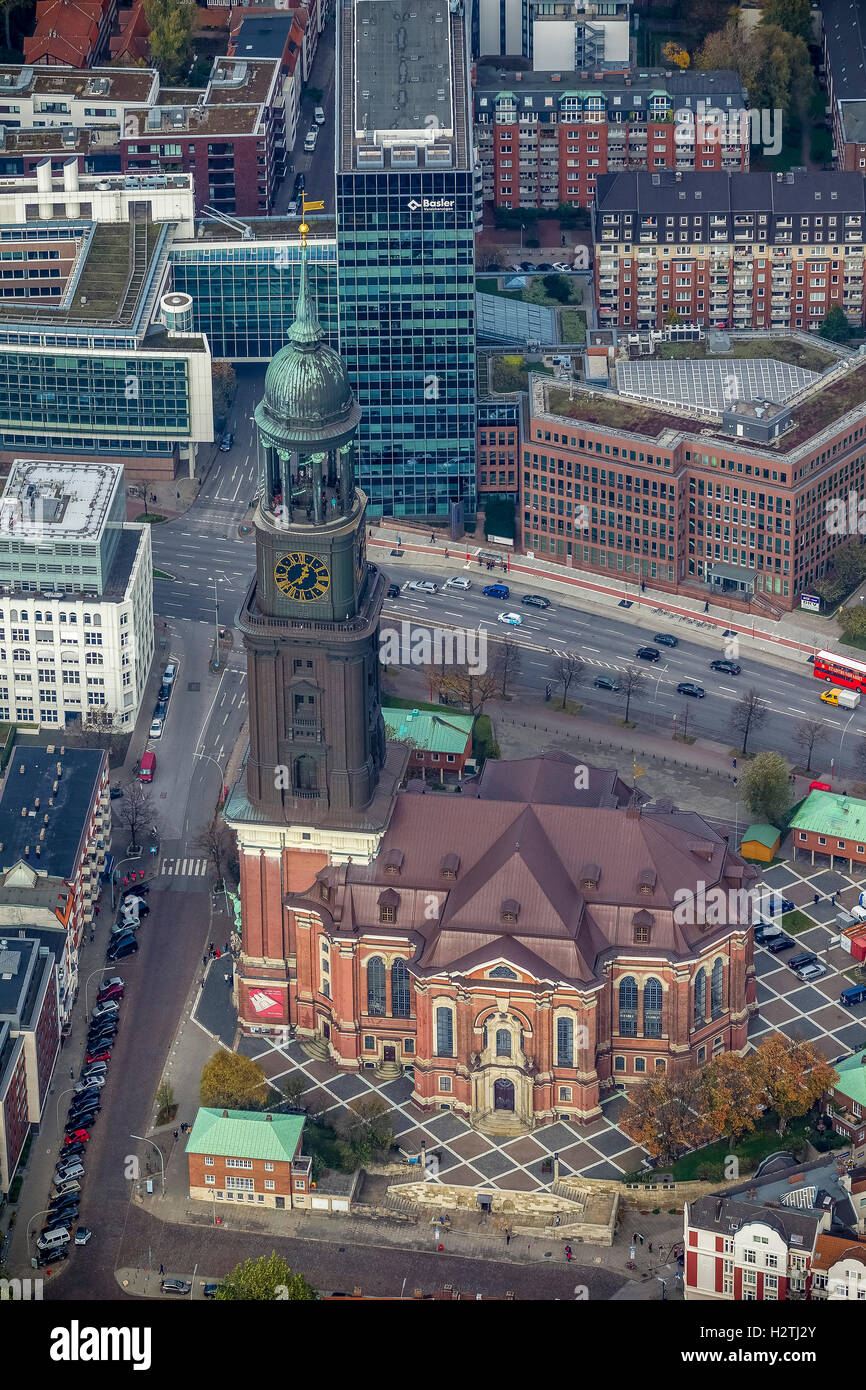 Aerial picture, Saint Michaeliskirche, hamburger Michel, landmark of ...