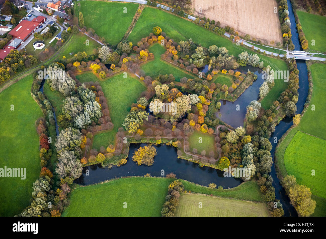 Aerial view, Lippstadt-Lipperode, ruins of a lowland castle with ...